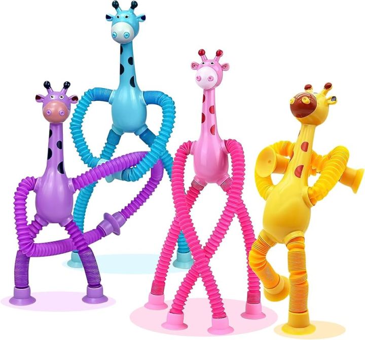 2 Pieces Telescopic Suction Cup Giraffe Toy, Shape Changing Telescopic ...