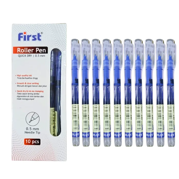 First Needle Tip Blue Roller Pens – 0.5mm Smooth Writing – 10 Pcs in ...