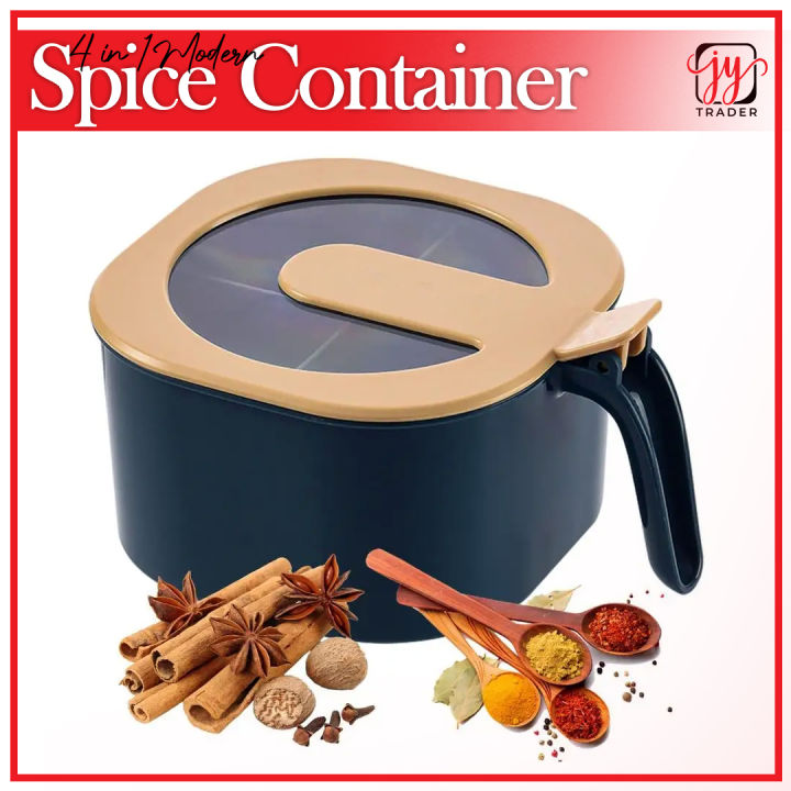 4 In 1 Partition Kitchen Seasoning Box Masala Box Set 4 Grid Portion ...