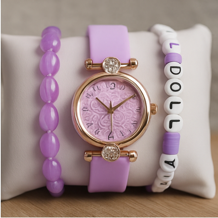 Luxury & Stylish 3PCS Women’s Watch Gift Set – Leather Strap Watch with ...