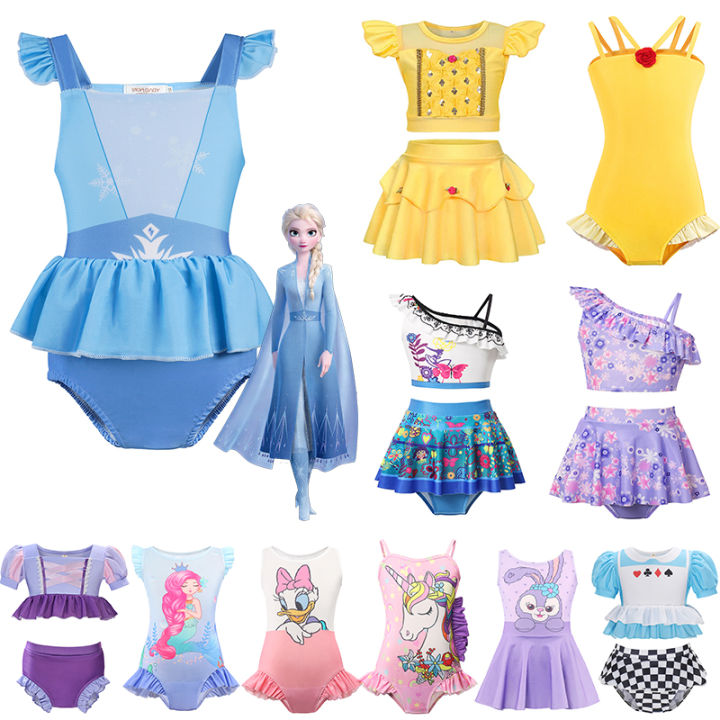 Children's Swimsuits 2024 Summer Girls Ruffle Frozen Elsa Anna Belle ...