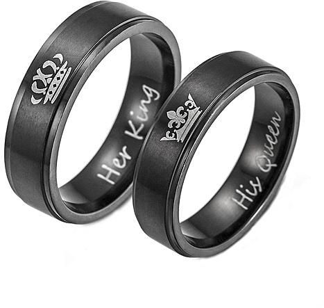 His Queen Her King Black color Stainless steel Ring For Men Women Ring ...