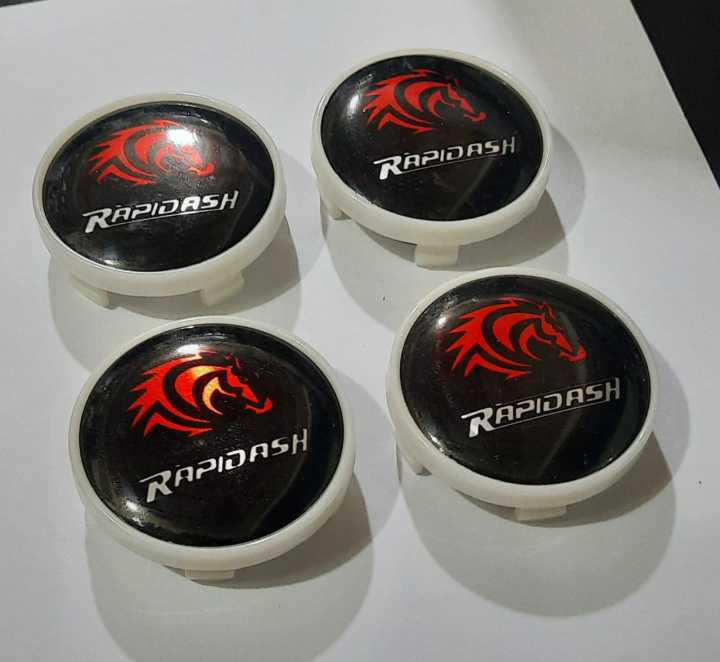 SET OF 4 Rapidash White with Black front Logo Car Wheel Center Caps ...