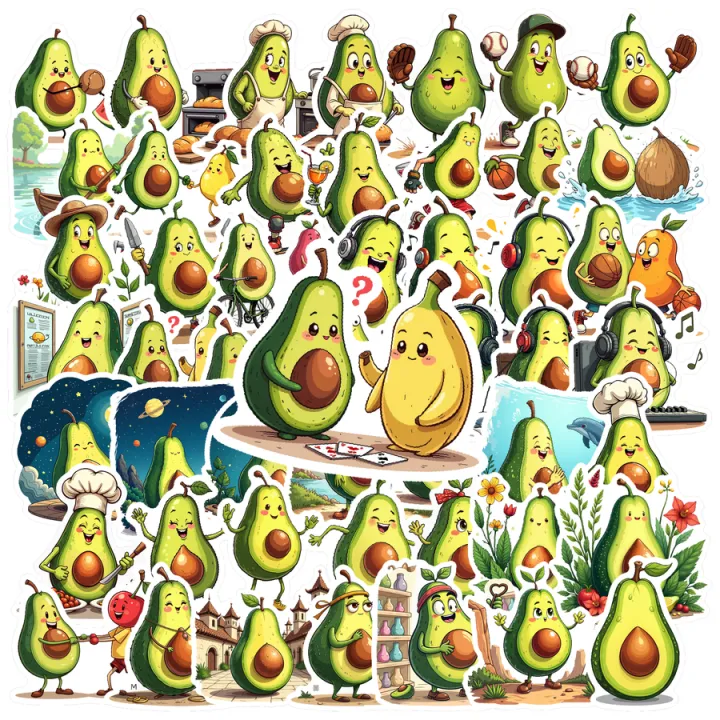 50pcs Cute Cartoon Avocado Stickers Night Sky Star Stationery Stickers ...