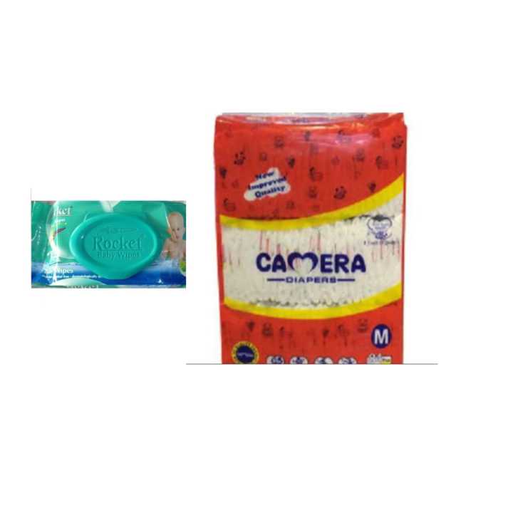 Medium Camera Diapers 84 pcs and Rocket Baby Wipes ( 80pcs ) | Daraz.pk