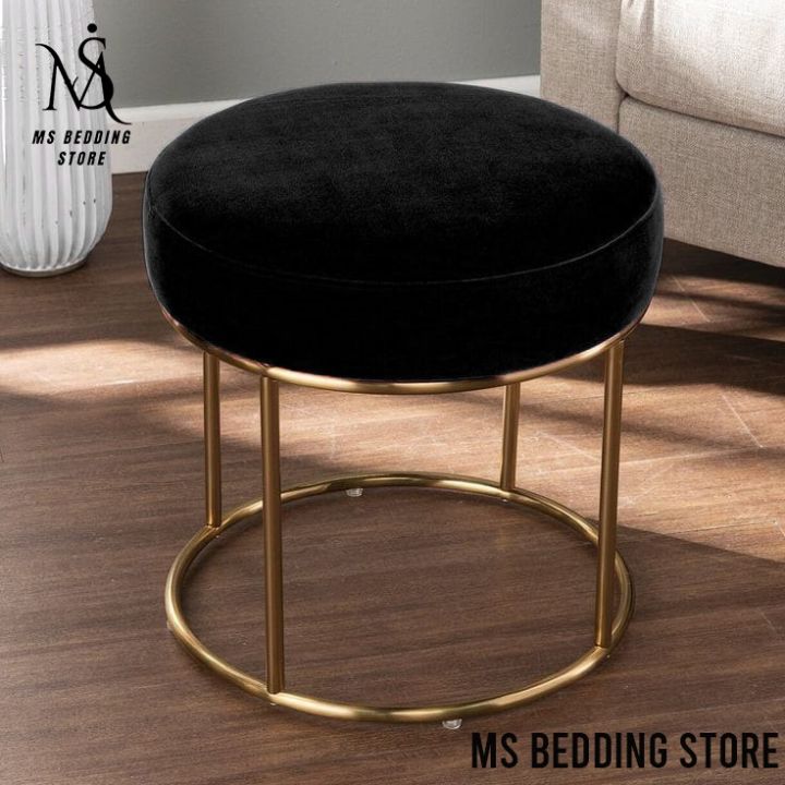 Elegant Modern Gold Round Velvet Top Decorative Stool Pouf for Living ...