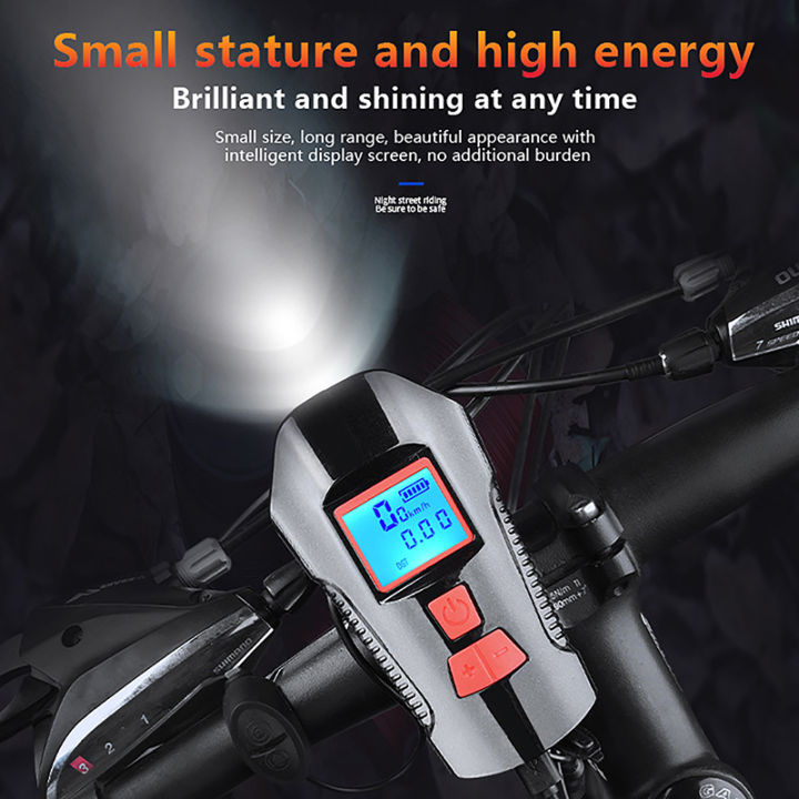 Waterproof Bicycle Light USB Cycling Head Light W/ Horn Speed Meter LCD ...