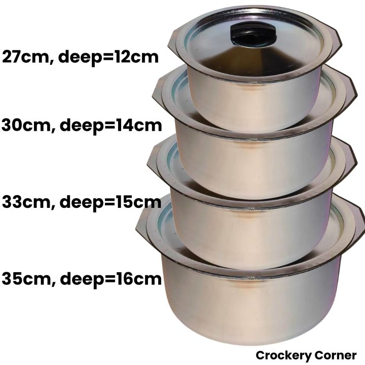 4 Sizes Silver Steel Patila with Lids & Built In Handle | Daraz.pk