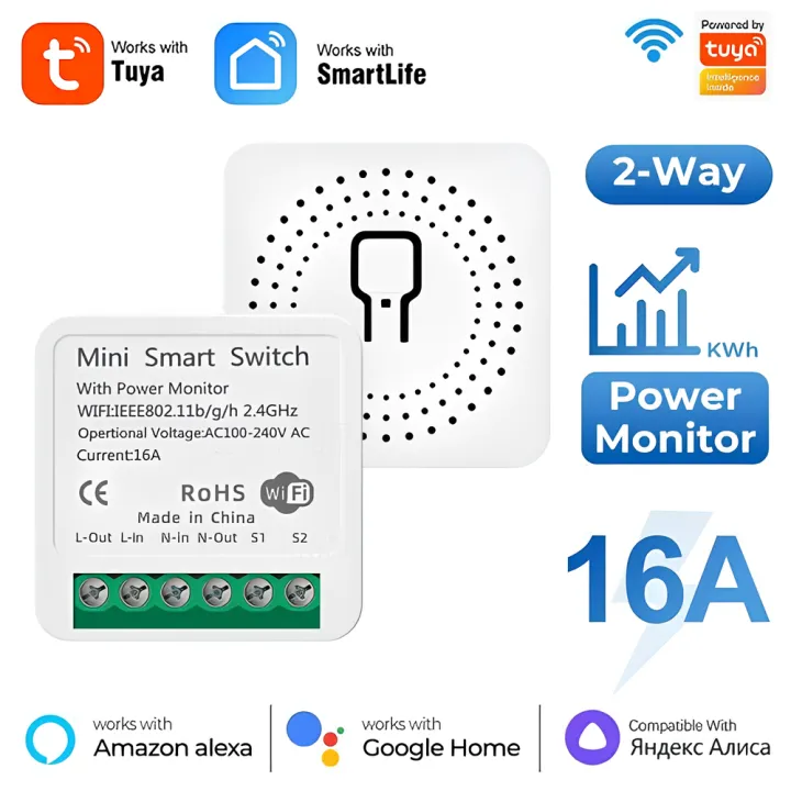 Smart Mini Wifi Switch 16A With Power Monitor Voice Control Wireless ...