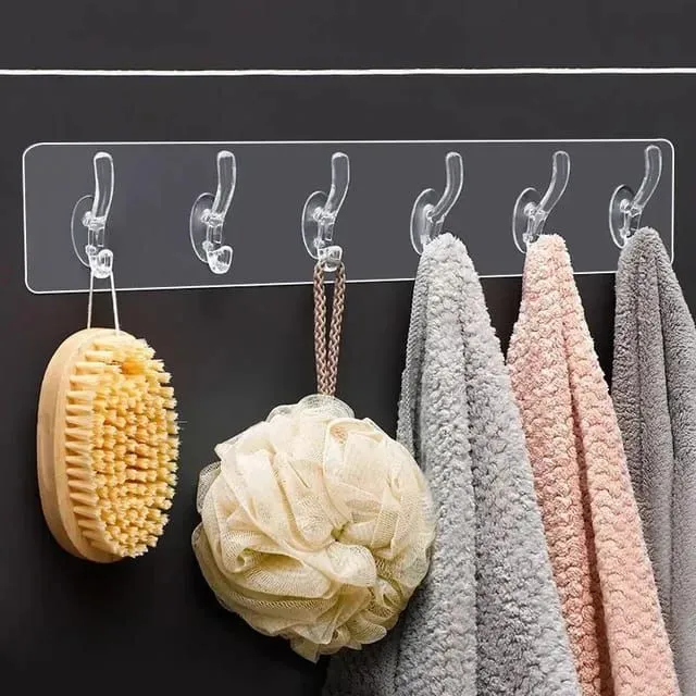 Pack Of 3 Transparent Six Hook Patti | Plastic Adhesive 6 Hook Sticker ...