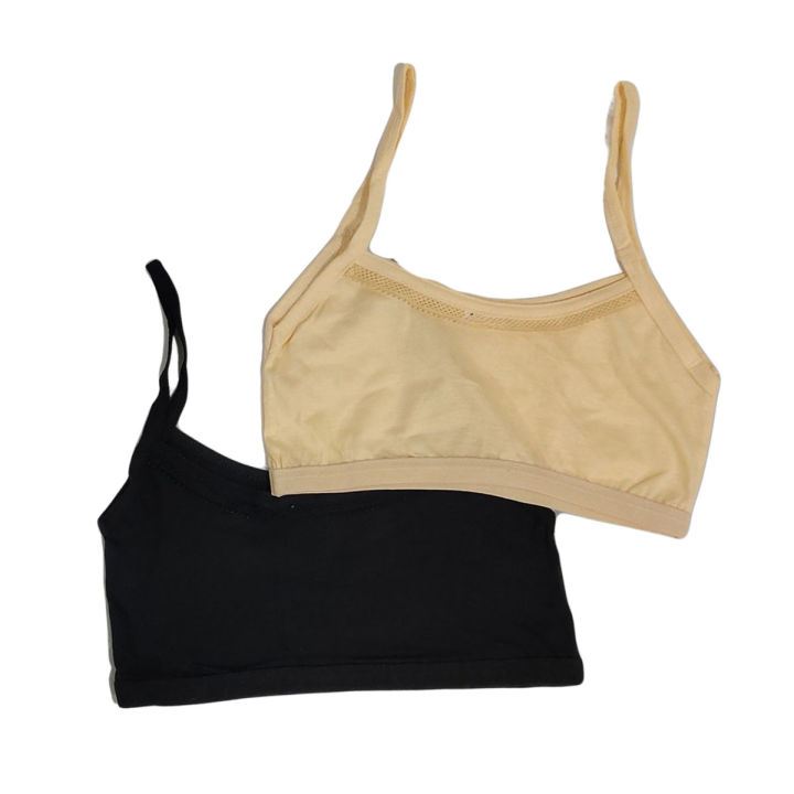 Pack of 2 Cotton Bra Vests for Girls - Skin & Black, Soft Lace Design ...
