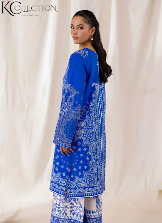 Royal Blue Paisley Printed Woman stitched 2-Piece Suit | Daraz.pk