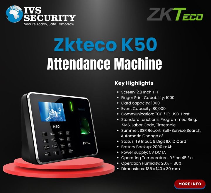 ZKTeco K50 Biometric Time Attendance Machine, Thumb Impression Device with Battery Backup | Daraz.pk
