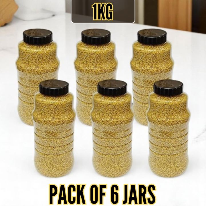 6 PCS CYLINDER SHAPE JAR PURE PLASTIC KITCHEN JARS BOX STORAGE BURNI ...