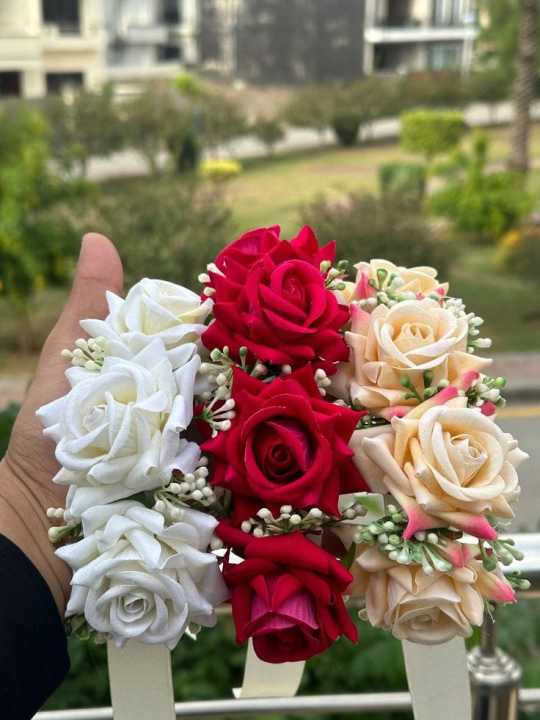 Handmade Ribbon Flower Gajray for Girls | 2 Hand Kangan Bangles | Red ...