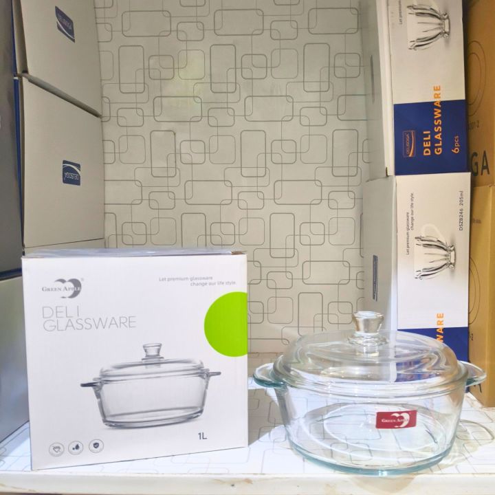 Deli Glass Bowl/Donga 1 Litre with Lid for Kitchen Storage | Daraz.pk