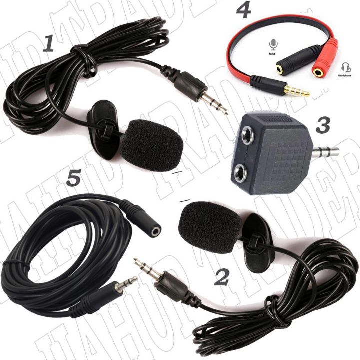 02 Collar Mic + Trrs Adapter + splitter 3.5mm 3 Meter Female Mic ...