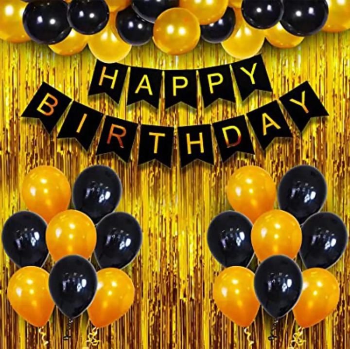 Happy Birthday Decoration Set ( Black & Gold ), Happy birthday Black ...