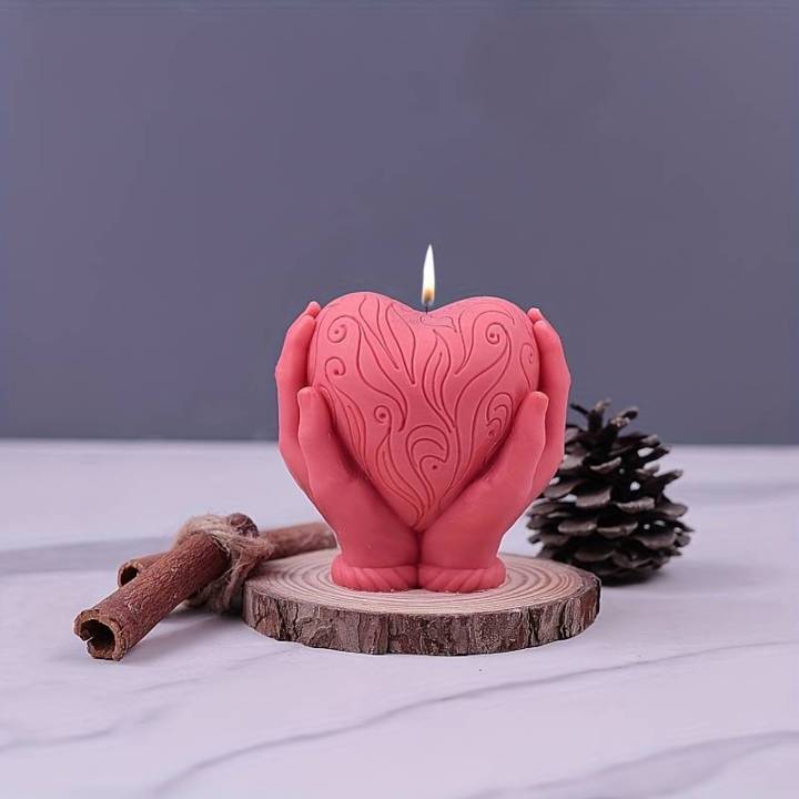 Heart Shape Large Size Candle - Heart In Hands Candle in Red Color ...