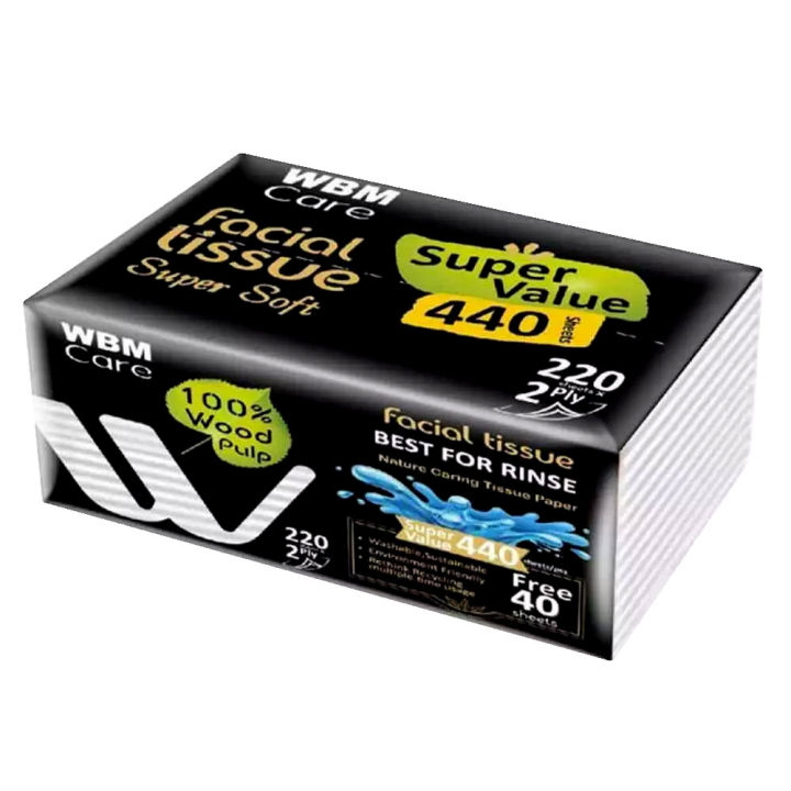 WBM Care Facial Tissue Paper - 400s - 2 Ply | Super Soft Tissue Made ...