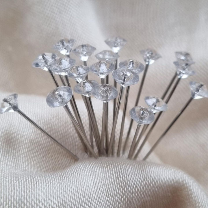 (30 Pins) Crystal Acrylic Pins Diamond shape Craft Dressmaking Tailor ...