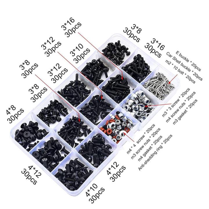 500PCS RC Car Screws Kit M3 M4 Hex Screws Nut Shell Buckle RC Repair ...