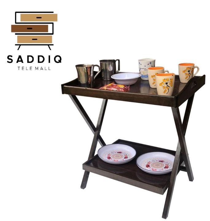 Trolley Beach Wood Double Shelf Foldable Table Tray Coffee Table Study ...
