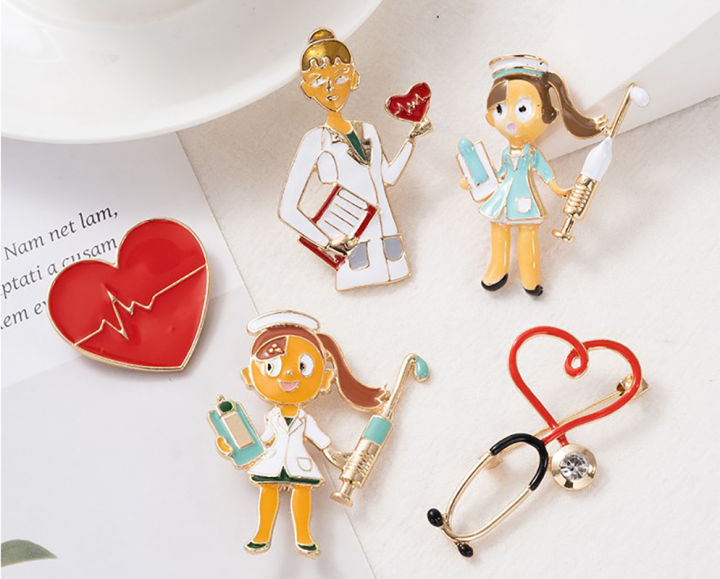 Doctors Nurses Mini Stethoscope Brooches Pins Jackets Coat Lapel Pin Bag Button Collar Badges ...