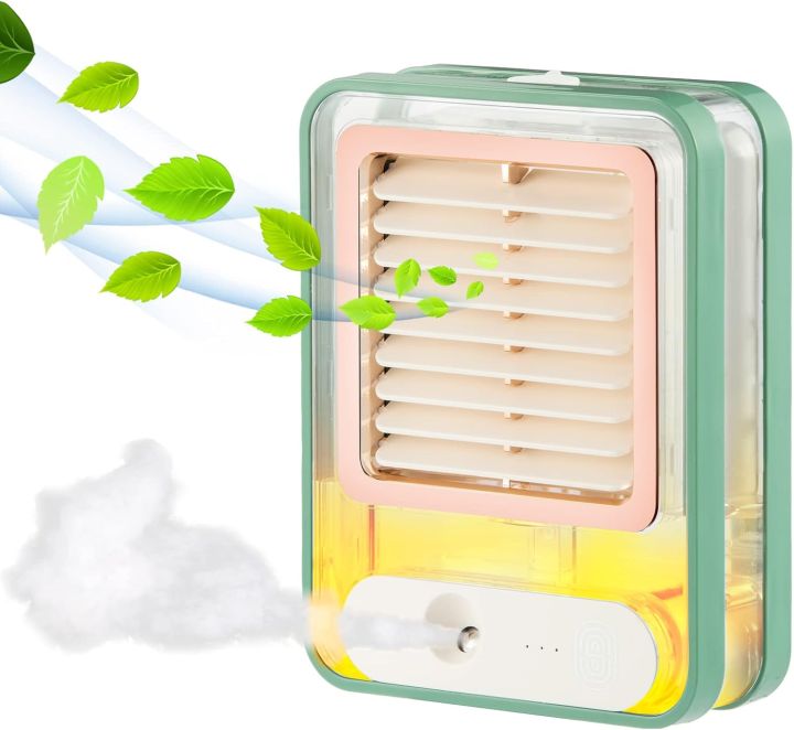 Small Personal Desk Fan with Mist Spray,LED Night Light,Electric ...