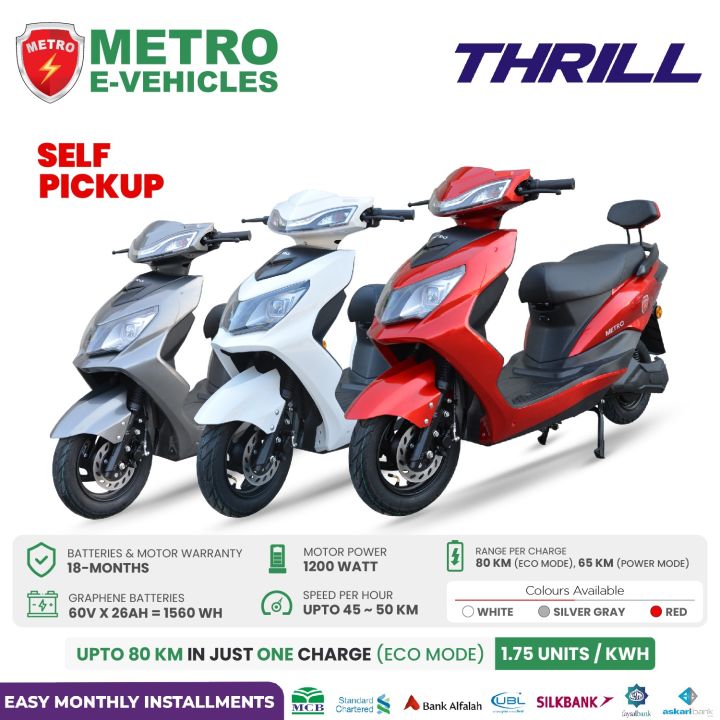 METRO THRILL Electric Scooter E-bike - White / Silver Gray / Red | Daraz.pk