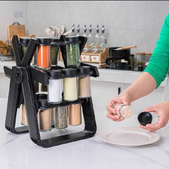 Rotating Kitchen Rack, Hanging Spice Rack Organizer Holder with 18 ...