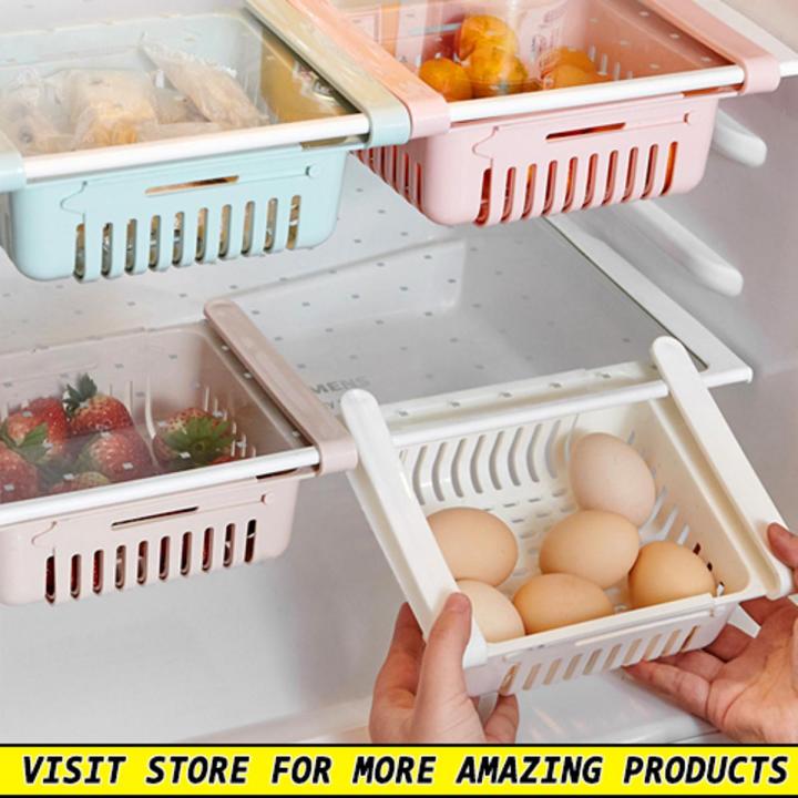 Adjustable & Stretchable Fridge Storage Basket Expandable Fridge ...