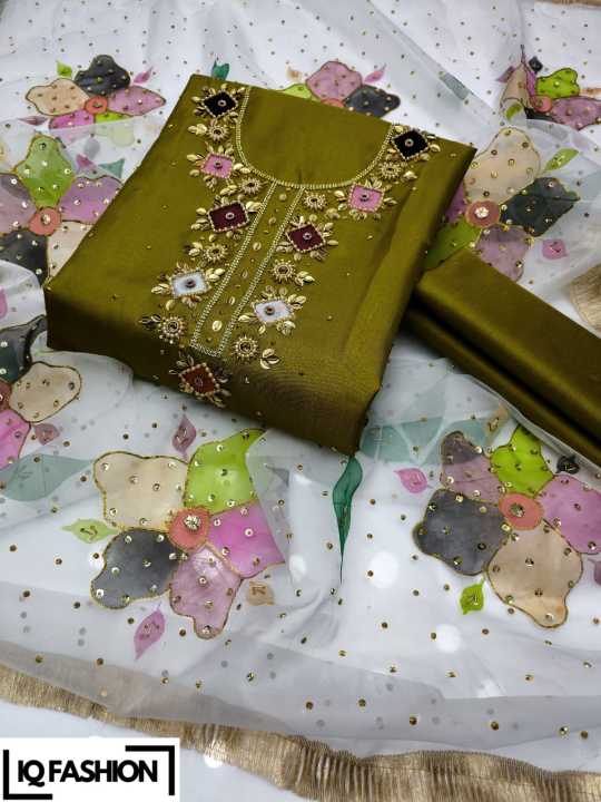 Oil Paint Beautiful Handmade 3 Pc Party Wear Dresses for Women Kattan ...