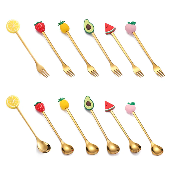 Stainless Steel Spoon Fork Cartoon Fruit Macaron Dessert Spoons Fruit ...