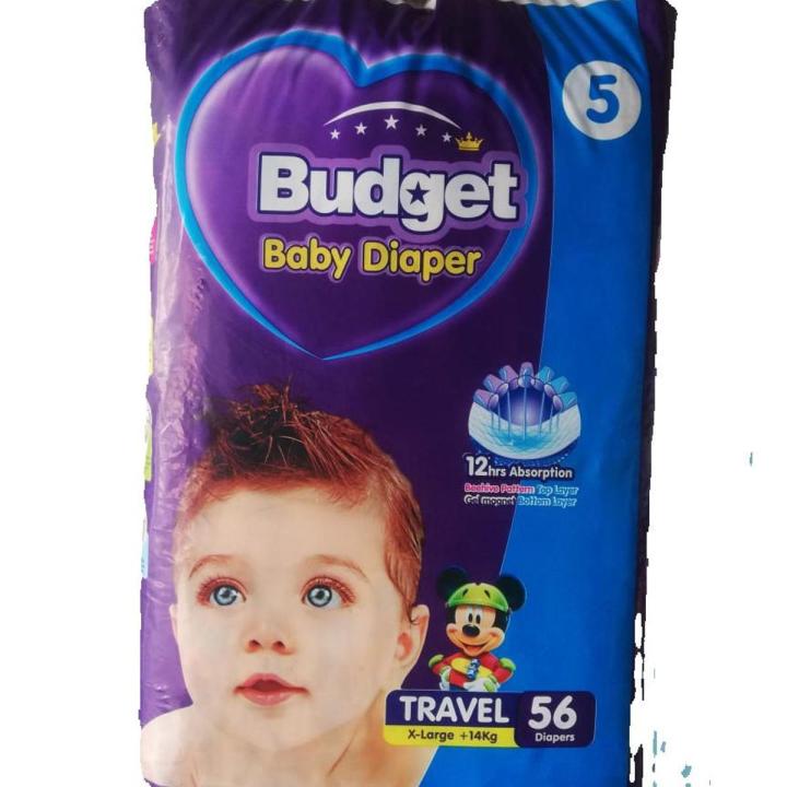 BUDGET BABY DIAPER (SIZE 5NO XL +14KG) 56 PCS PACK | Daraz.pk