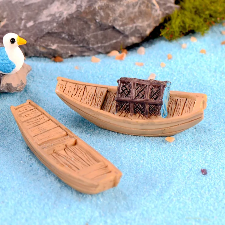 Miniatures Resin Boat Retro Mini Figurines Awning Boats Micro Landscape ...