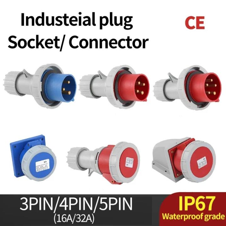 Industrial Plug and Socket 3P/4P/5Pin Electrical Connector 16A 32A IP67waterproof Wall Mounted ...