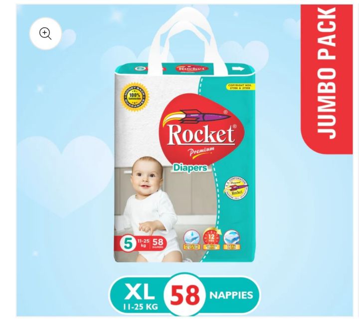 Rocket Premium Baby Diaper Size XL (11-25 KG), 58Pcs | Daraz.pk