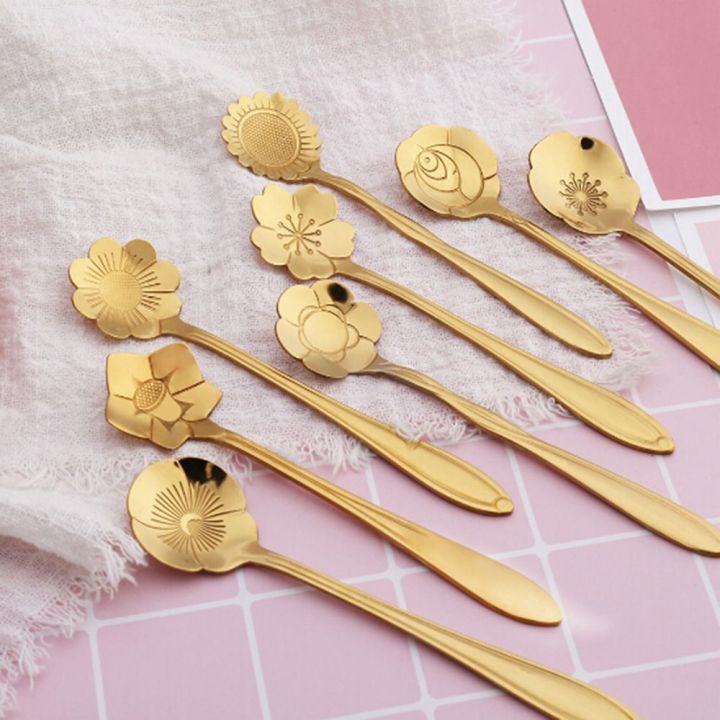 Stainless Steel Spoon Mini Teaspoon Cute Flower Coffee Spoon Soup ...