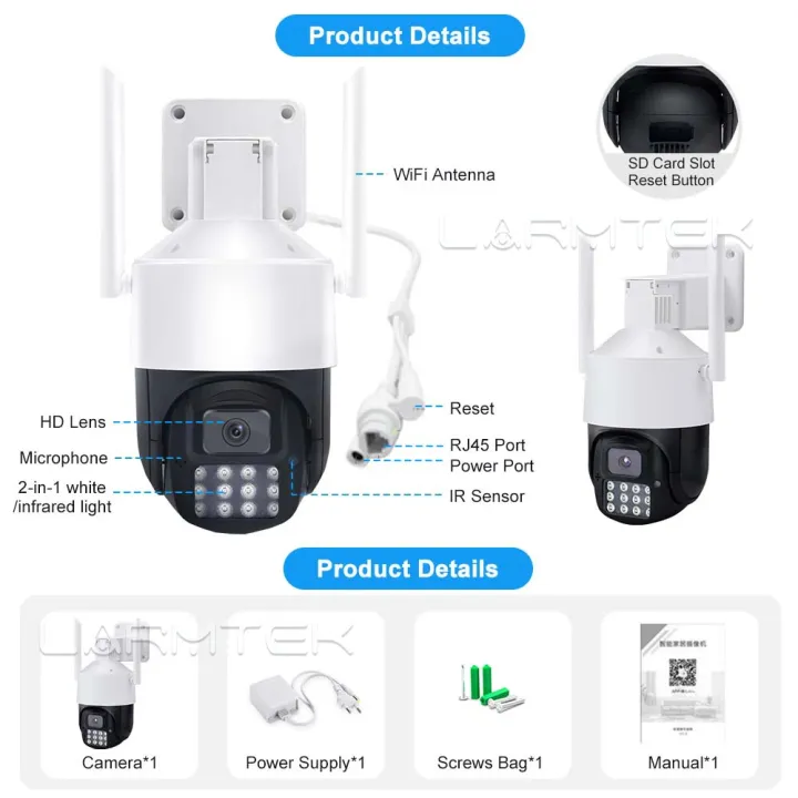 5MP Carecam Pro wireless PTZ IP camera, dual app screen IP camera, AI ...