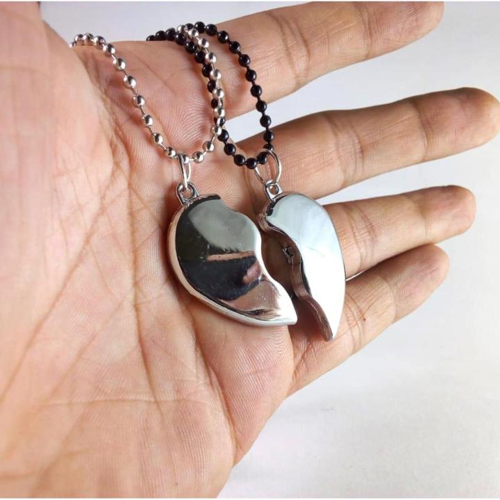 Antique Broken Heart Shaped Silver Magnet Locket with Black and Silver ...