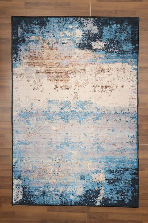 Nayyer Carpets - Modern Blue Beige Multi Color Abstract Print Rug ...