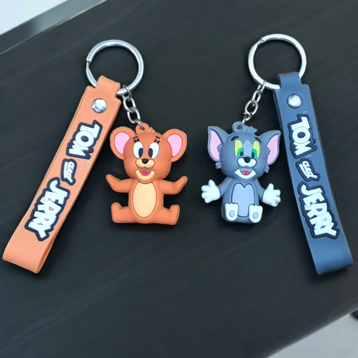 Multicolor Rubber Tom And Jerry 3D Silicone Strap Keychain Cartoon Tom ...