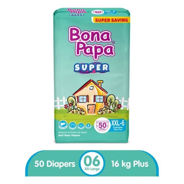 Bona Papa Super Baby Diaper - XXL Size - 50pcs Pack - (MagicTape) 16kg ...