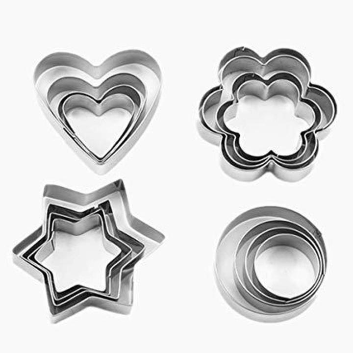 12 Pcs Stainless Steel 4 Shapes Cookies Cutter Heart, Star, Circle ...