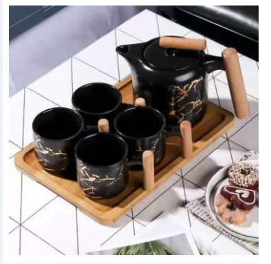 Marble Pattern Luxury Tea Set Teapot & Tea Cups Set , 6-Piece Ceramic ...