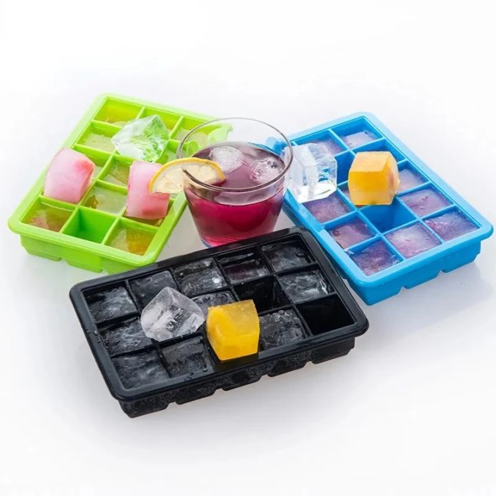 New Square Silicone Ice Cube Tray with 15 Grid Mold Reusable Food Grade ...
