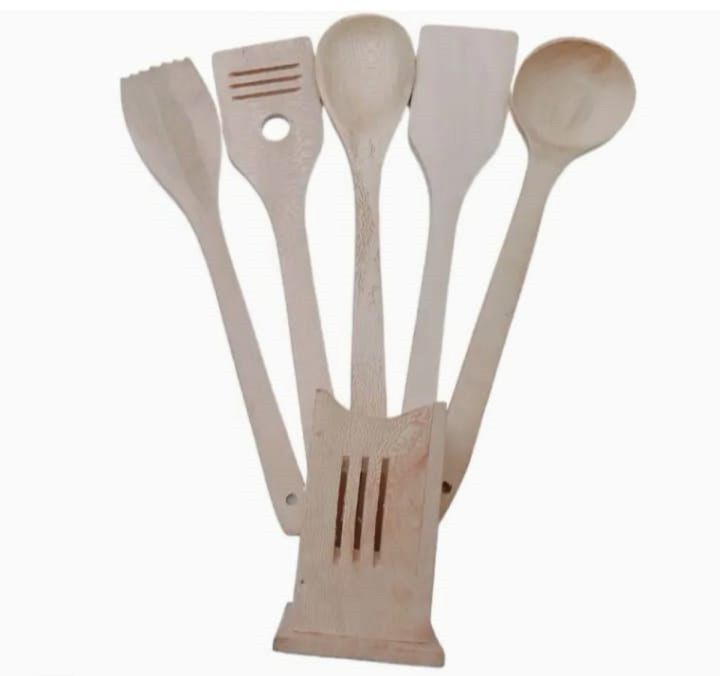 5 Pieces Handmade Cooking Spoon Set with Stand , Kitchen Wooden Tools ...
