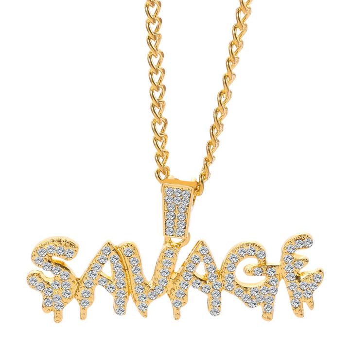 【IKE】Savage Letter Necklace & Pendant Shiny Ice Out Link Chain Necklace ...