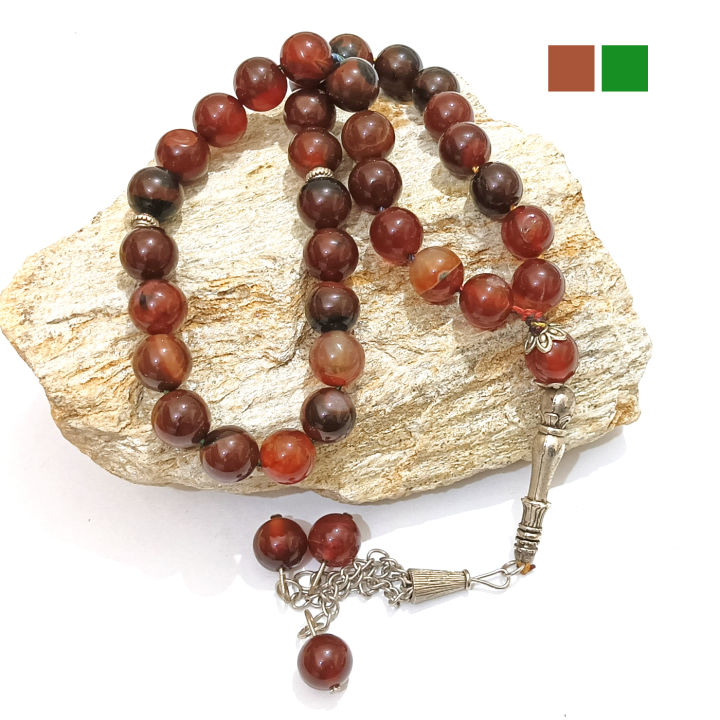 Beautiful Red & green Aqeeq Stone Tasbih 33 Rosary Beads (10mm) Tasbih ...